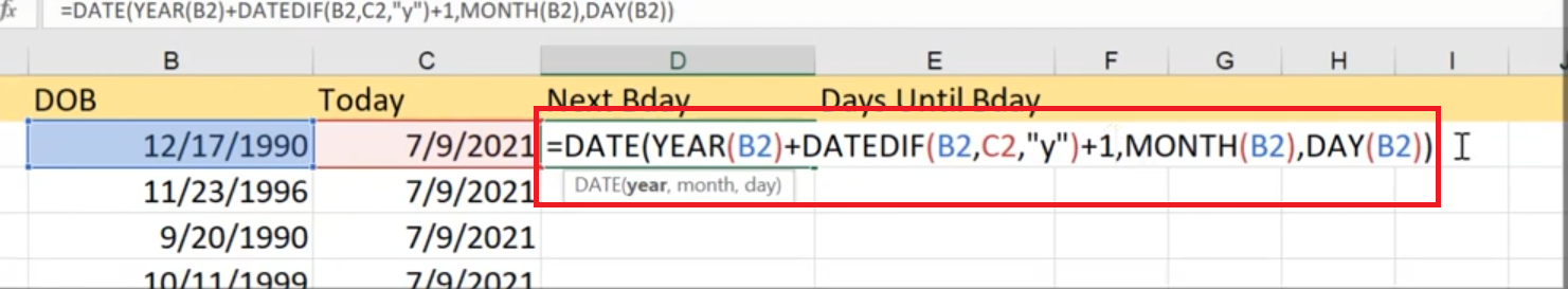 How To Calculate Days Until Next Birthday ExcelTutorial